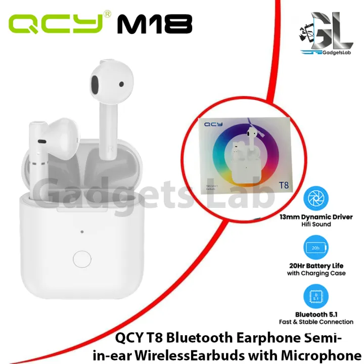 মাইক্রোফোন হেডসেট সহ qcy t8 ব্লুটুথ ইয়ারফোন সেমি-ইন-ইয়ার ওয়্যারলেস tws দ্বৈত সংযোগ হেডফোন হল ...