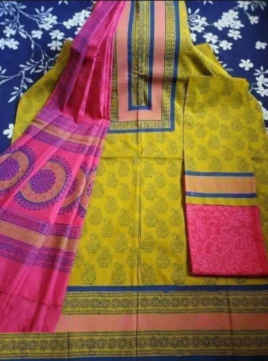 New Unstitched High Quality Cotton Block Print Three Piece For Women ...