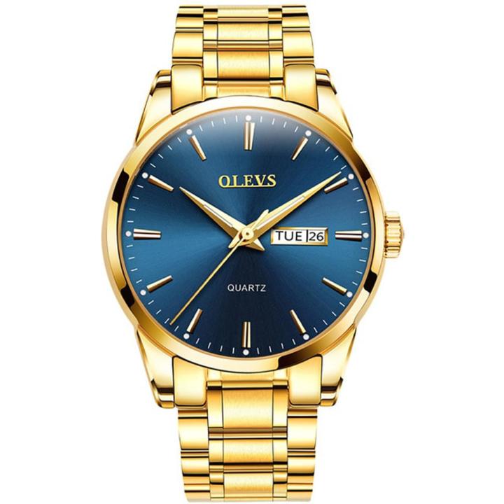OLEVS 6898 Golden Stainless Steel Analog Watch For Men - Royal Blue ...