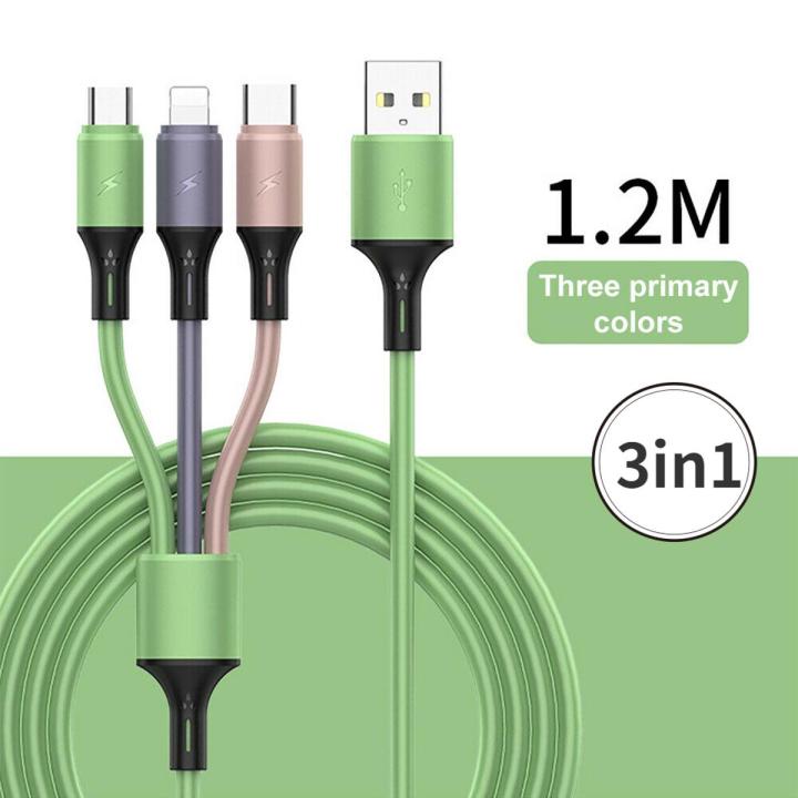 3 In1 Fast Charging Data Cord Liquid Silicone Skin Cable Micro Usb Type