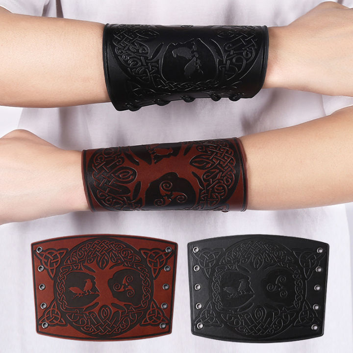 Fashion Punk Wide Leather Bracelet Arm Armor Cuff Wrist Guard Viking ...