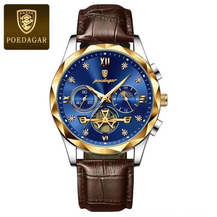 Luxury Poedagar Green Sunray Dial Watch with Day and Date Display ...