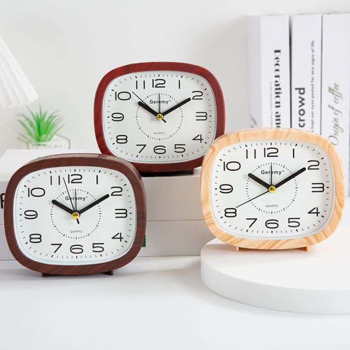 58C1 Simple Wood Grain Bedside Square Alarm Clock for the Elderly Household Desk Get up Alarm ...