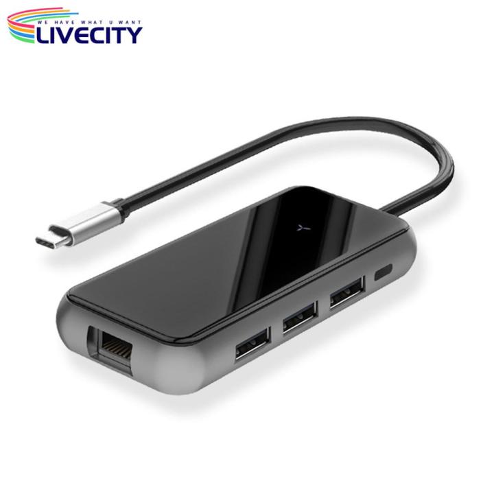 Type-C Splitter Hub 8-in-1 USB-C Hub with 4K HDMI-compatible RJ45 ...
