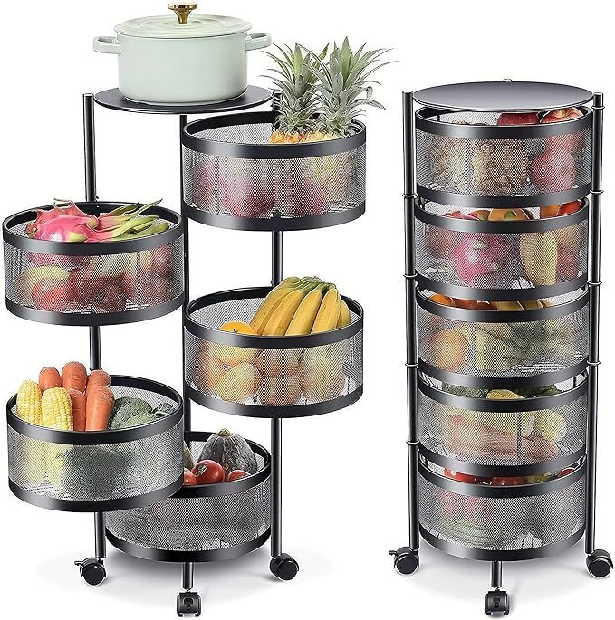 ROUND SHAPE MOVEABLE 5 LAYER STORAGE TROLLY RACK ROTATING METAL SHELF ...