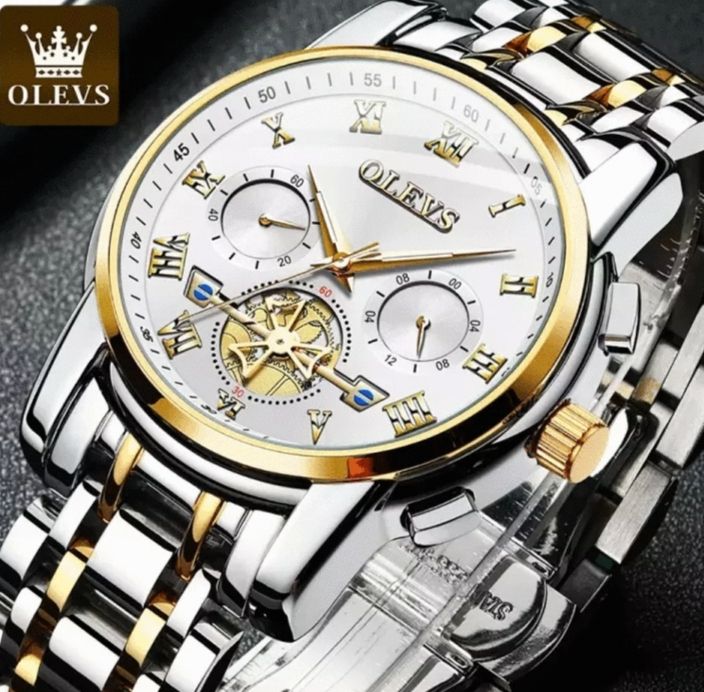 OLEVS silver Chronograph, Full Stainless Steel, 30m Water Resistant Men ...