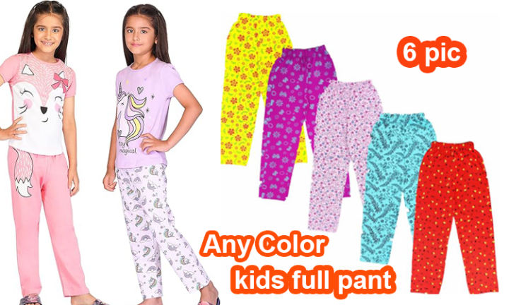 6 Pieces Multi Color Printed girls Full Pant for kids by any color ...