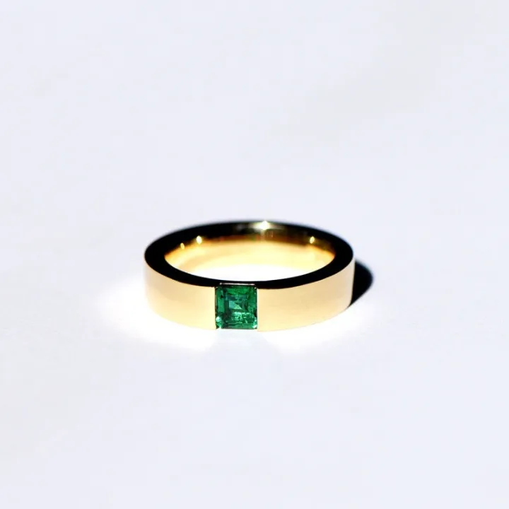 Gold Plated Ring Band Men And Women Unisex Fashion Emerald Stone Ring ...