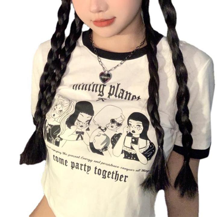 Jumperjuser-Women Short Sleeve T-shirts Round Neck Cartoon Character ...
