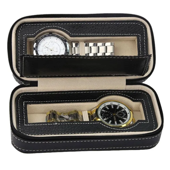 (New) retro vintage travel zipper portable convenient PU leather watch ...