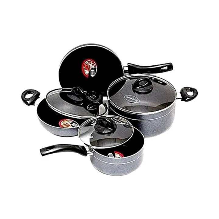 Non Stick Cookware Set - 7Pcs - Silver and Black | Daraz.com.bd