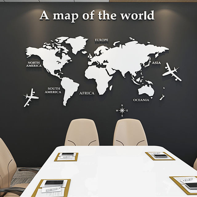 Removable World Map Mirror Wall Sticker 3D Acrylic Beautification ...