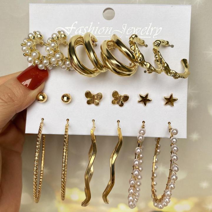 Elegant Women Earring Set Pearl 9Pair/Set | Daraz.com.bd