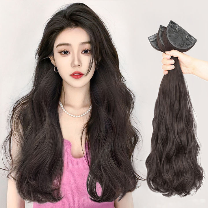 Wig Women's Split Long Hair Extension Volume Fluffy Three-Piece Trojan ...