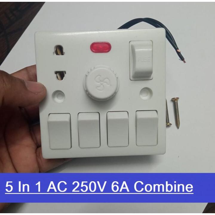 Universal 5 In 1 Ac 250V 6A Combine 4 Pcs Gang Switches Fan Dimmer ...