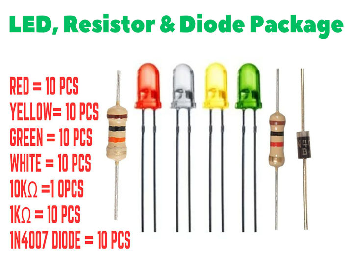 4 Color LED, 2 types Resistor & 1N4007 Diode, total 70pcs Item | Daraz ...