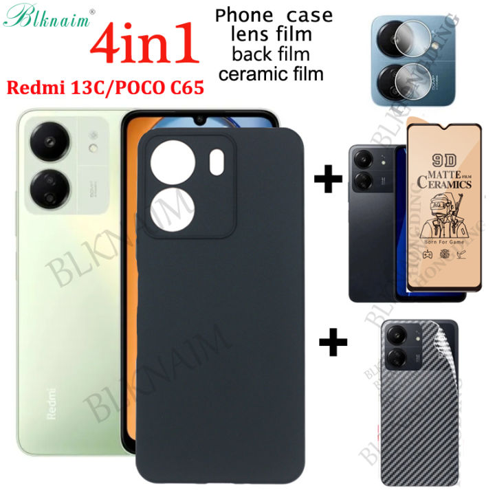 BLKNAIM 4in1 Phone Case For Redmi 13C/POCO C65 case Soft Silicone Case+ matte ceramics film+Lens ...