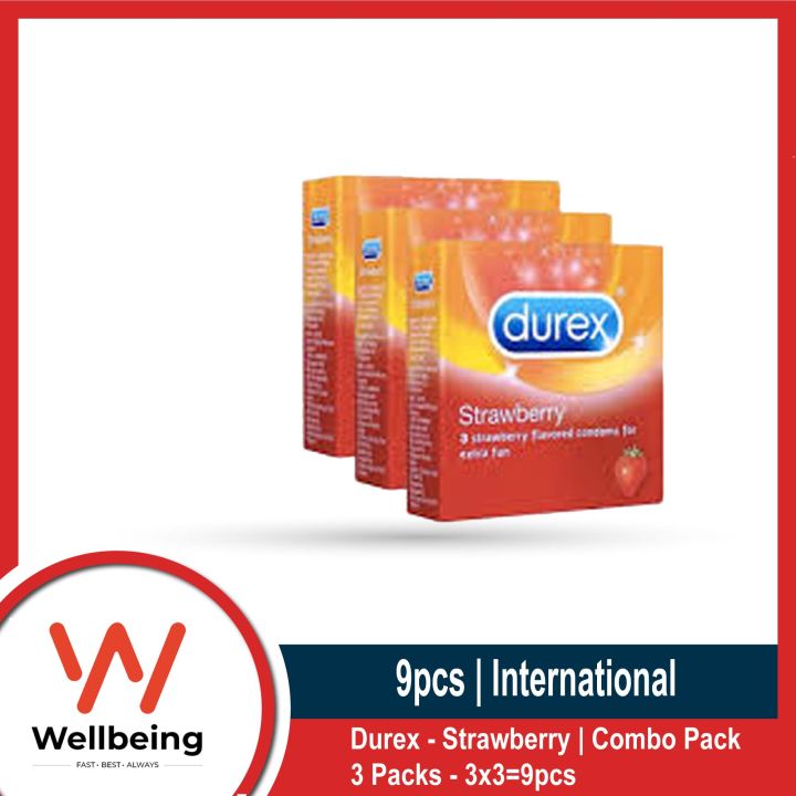 Durex - Strawberry Condom For Men- Combo Pack - 3 Packs - 3x3=9pcs | Daraz.com.bd