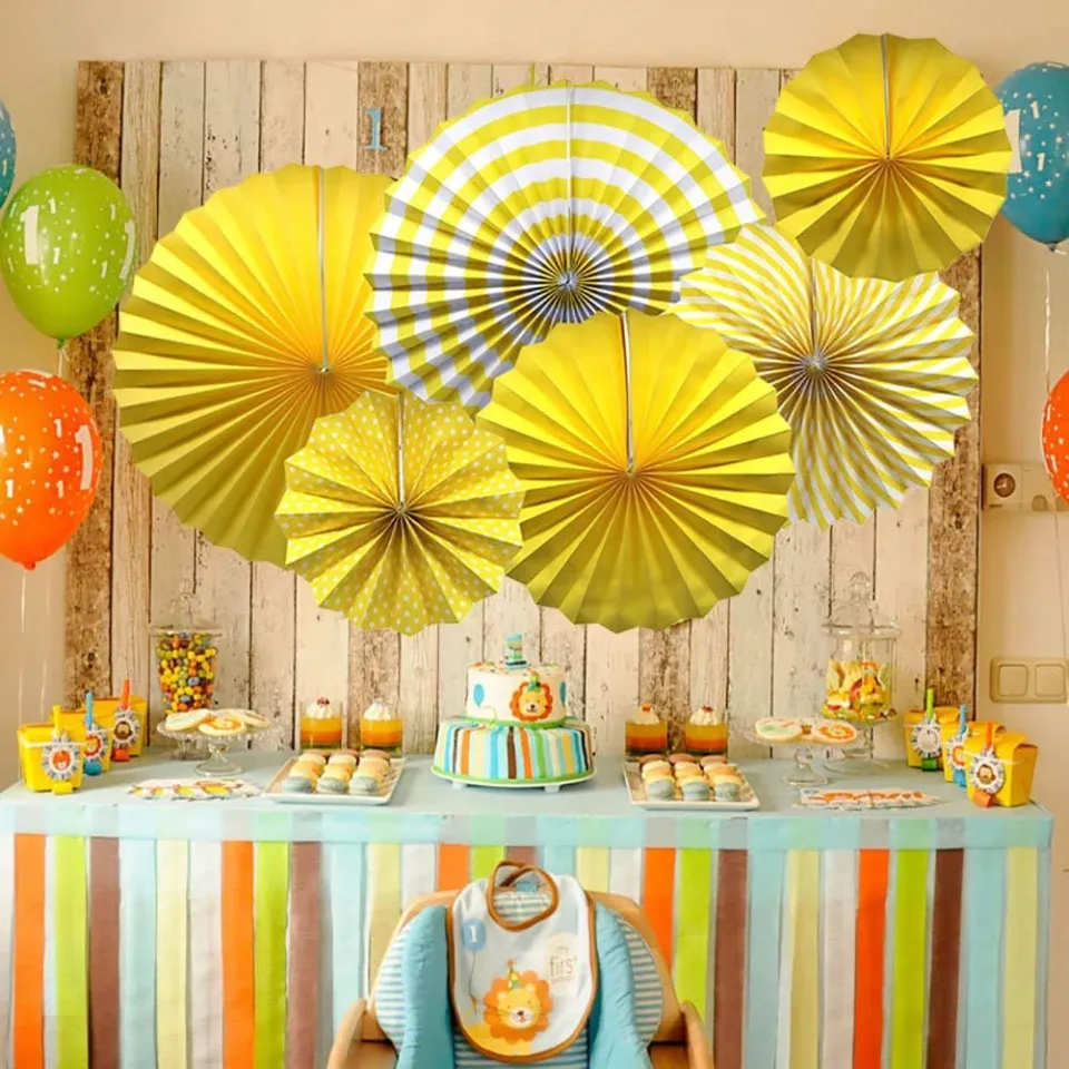 Yellow Color Hanging Paper Fans Party Decoration For Anniversary Birthday Baby Shower Valentine Day Home Restaurants and Showroom Decoration And Daraz .bd