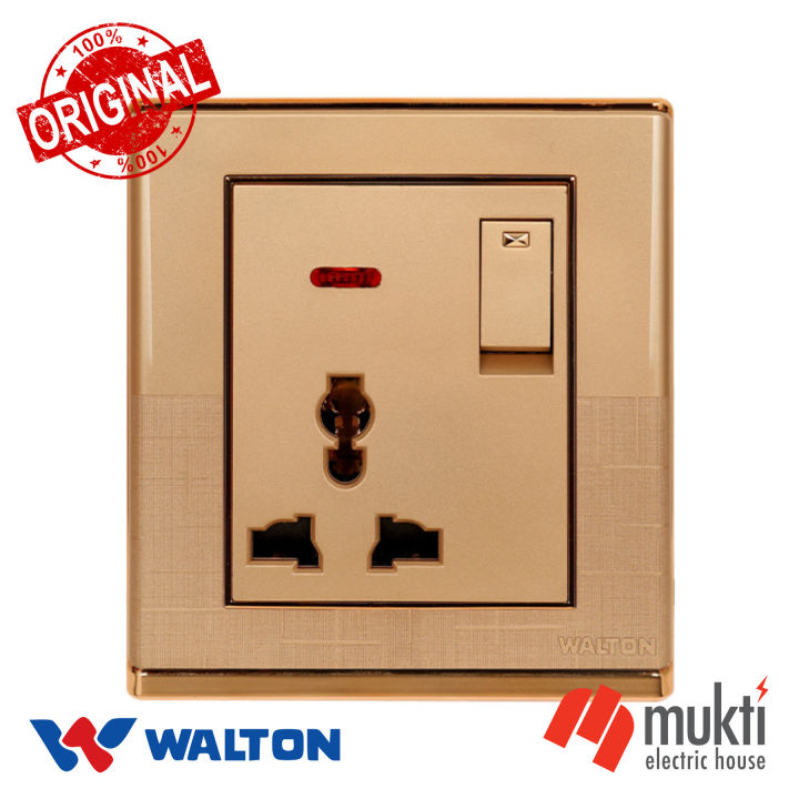 WALTON FIONA GOLD Series 13A Three Pin Multi Function Universal Socket Switch 3 Pin | Daraz.com.bd
