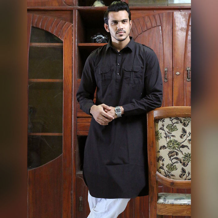 Black Cotton Kabli Panjabi for Men by Ritzy (MKP 01) | Daraz.com.bd