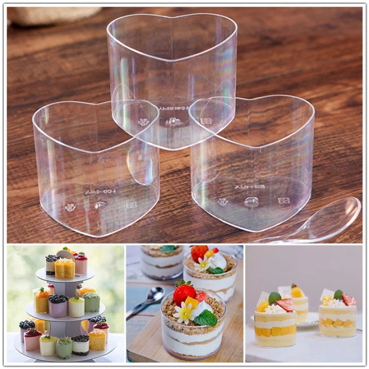 12Pcs Heart Mini Dessert Cups 70ml Plastic Parfait Appetizer Cup ...