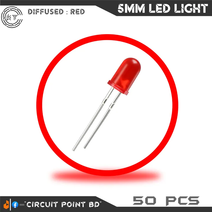 50Pcs -DC 5mm RED LED Light Round Diffused (Colored) 50 Pcs Pack ...