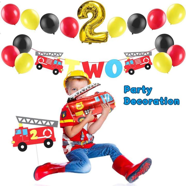 【happy one】42Pcs Fireman Party Decor Two Year Old Kids Firefighter ...