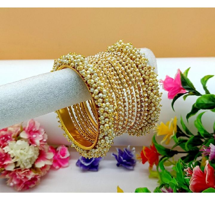 Indian Gold Plated Pearl Cluster Chura Jewelry Set- Wedding Bridal ...