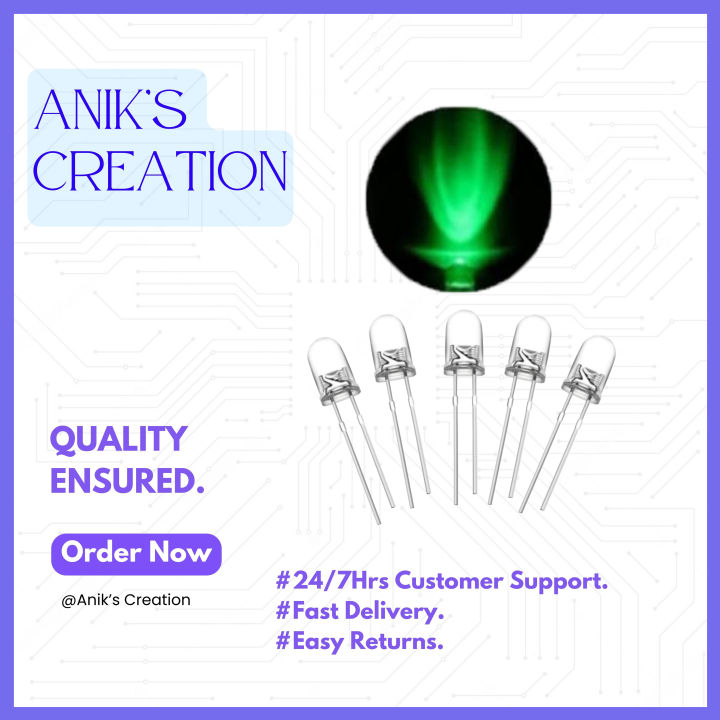 5mm Transparent LED Light Colour Green 50 Pcs | Daraz.com.bd