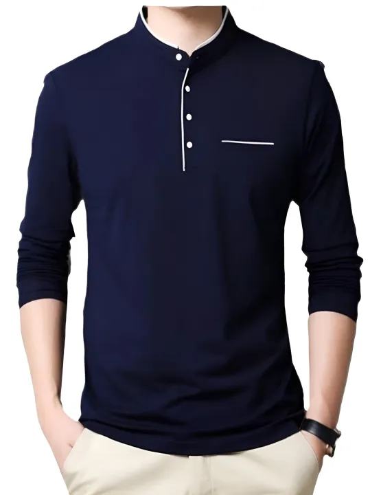 BLUE COLOUR COTTON LONG SLEEVE CASUAL T-SHART FOR MEN . | Daraz.com.bd