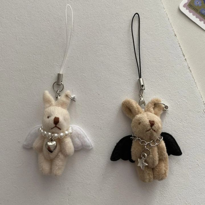 Y2K Phone Charm Strap Plush Toy Keychain Little Bunny Pendant Cellphone ...