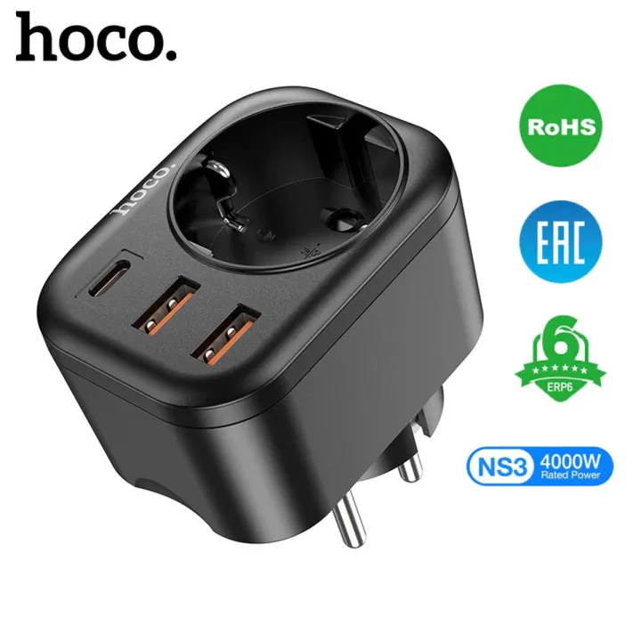 Hoco NS3 Multifunctional Socket Including 1C+2A PD20W Ports, EU Plug - Black | Daraz.com.bd