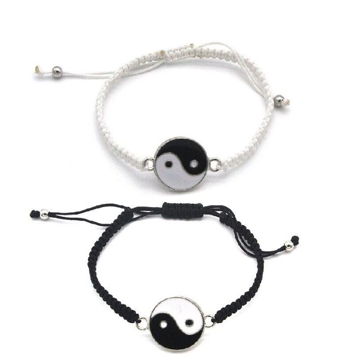 2pcs TaiChi Yin Yang Couple Bracelets Alloy Pendant Adjustable Braid Chain Bracelet Necklace ...