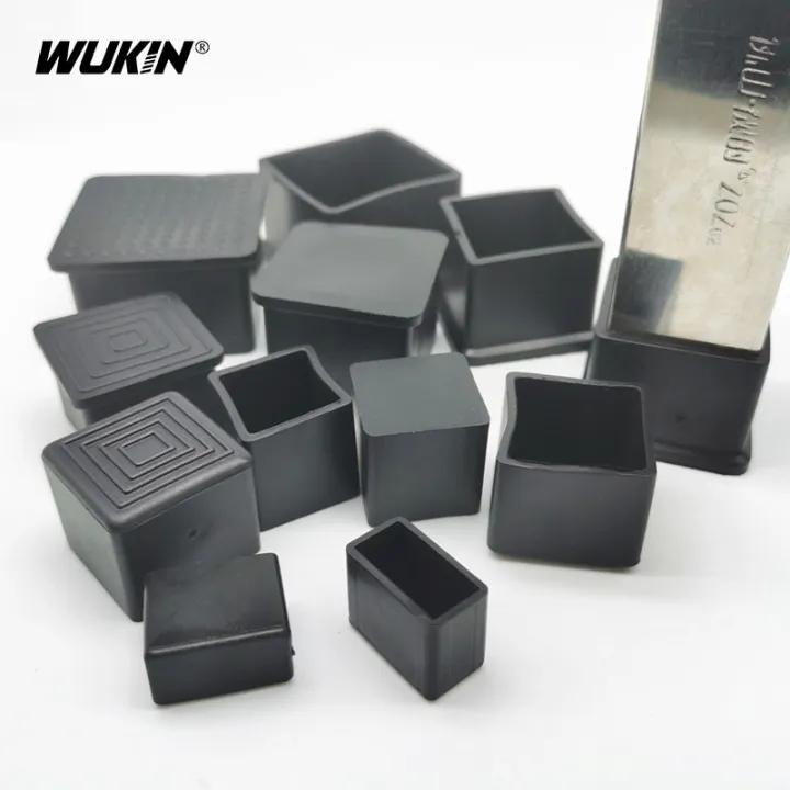 8pcs Black PVC Table Chair Leg Tips Caps Non-slip Floor Square Rubber ...