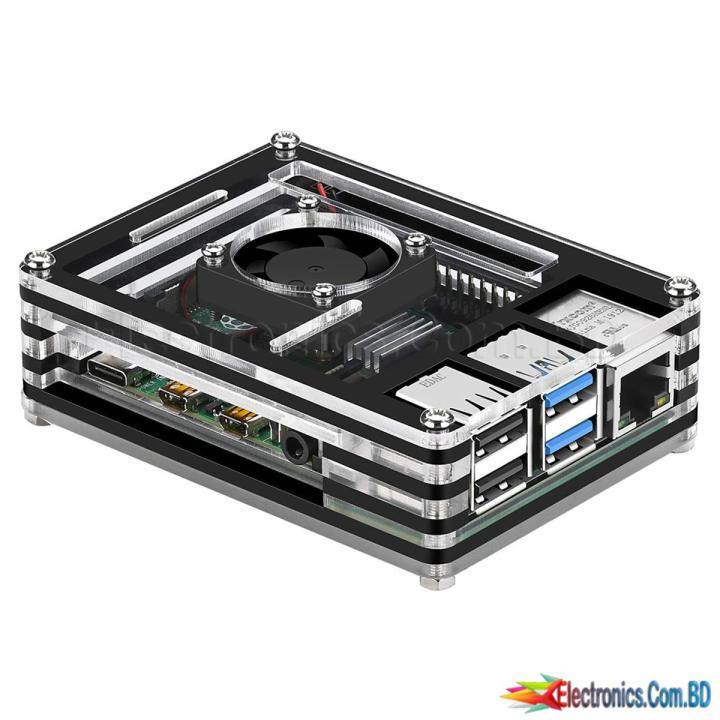 ACRYLIC CASE FOR RASPBERRY PI 4 MODEL B, RASPBERRY PI CASE WITH COOLING FAN (BLACK AND CLEAR ...