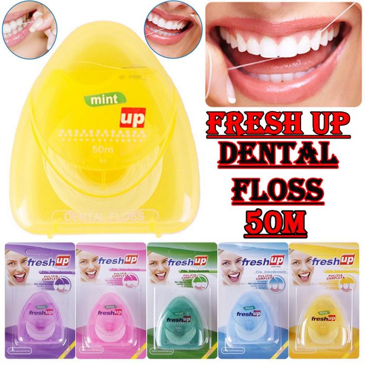 Fresh up Dental Floss mint flavor (50m) Peppermint Flavored Micro-Wax Dental Floss | Daraz.com.bd