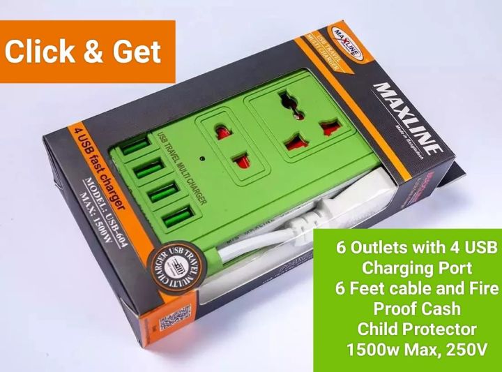 Maxline universal travel multiple charger 4 USB PORT with multiplug MAXLINE ML-604 Multi-plug ...