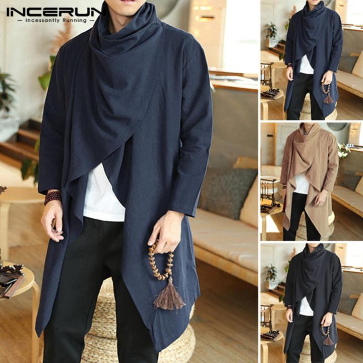 INCERUN Mens Fashion Hooded Cloak Cape Coat Loose Long Cardigan Casual ...