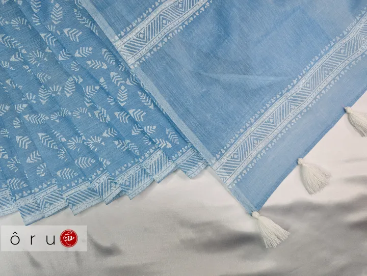 Viva Saree | Aarong Cotton Sky Blue Saree | Magtori | ORU | Daraz.com.bd