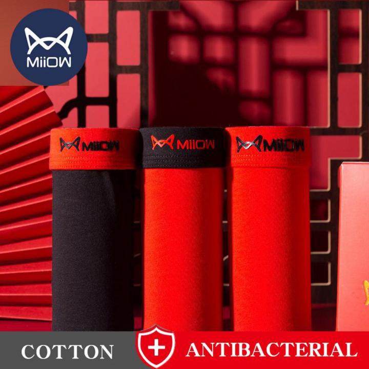 Miiow 3Pcs Men's Underwear Boxer Red Pure Cotton Antibacterial Boxer ...