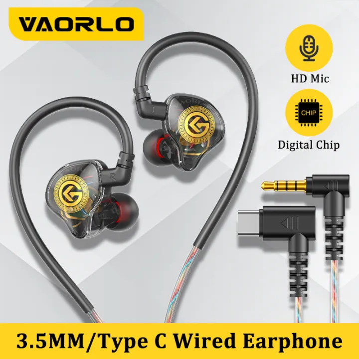 VAORLO Wired Earphone 3.5mm Type C Digital Chip In Ear Headphone Wire ...