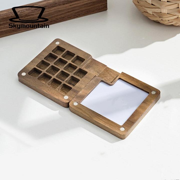 Wood Grain Paint Box Portable Multi-grids Wooden Watercolor Palette for ...