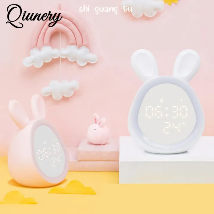 Cute Rabbit Alarm Clock Rechargeable Adjustable Brightness Led Luminous ...