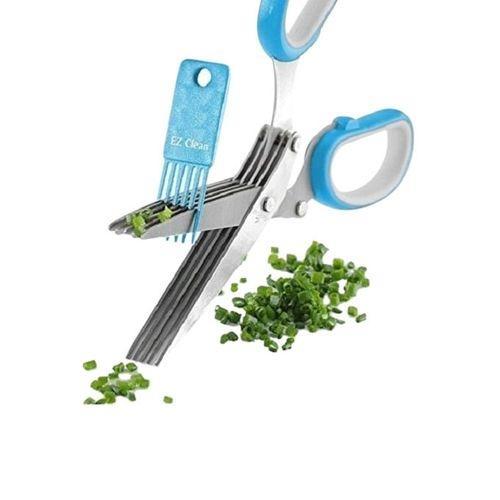 5 Blade Kitchen Scissors With Cleaner - Blue and Silver | Daraz.com.bd