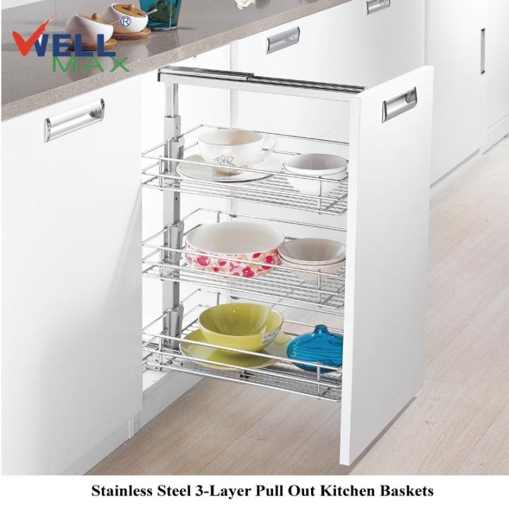 WellMax DSPTJ011 Stainless Steel 3-Layer Pull Out Kitchen Baskets ...
