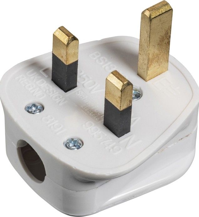 13A 3 Pin Flat Plug Premium Quality White Connector Cord Adapter ...