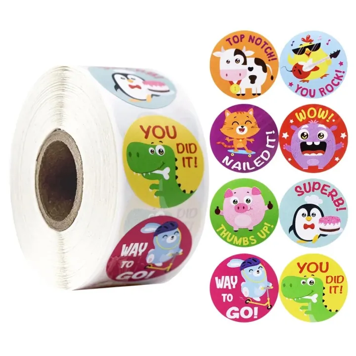 500 Pcs/roll Word Reward Stickers with Cute Animal Motivational ...