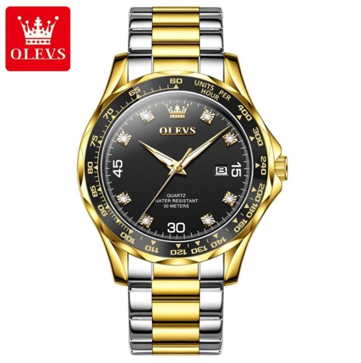 OLEVS 9988G Silver & Golden Stainless Steel Analog Wrist Watch For Men ...