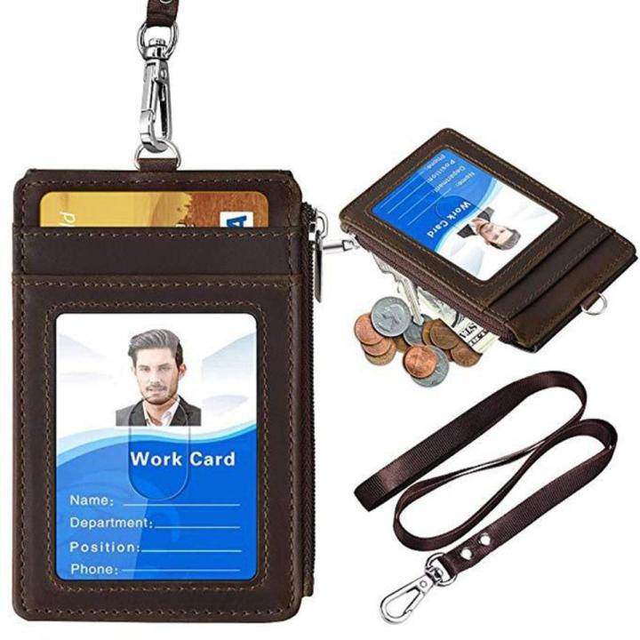 Badge Holder with Zip PU Leather ID Badge Card Holder Wallet Case with ...